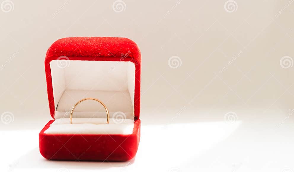 Red Box for Gold Ring on a White Background Stock Photo - Image of ...