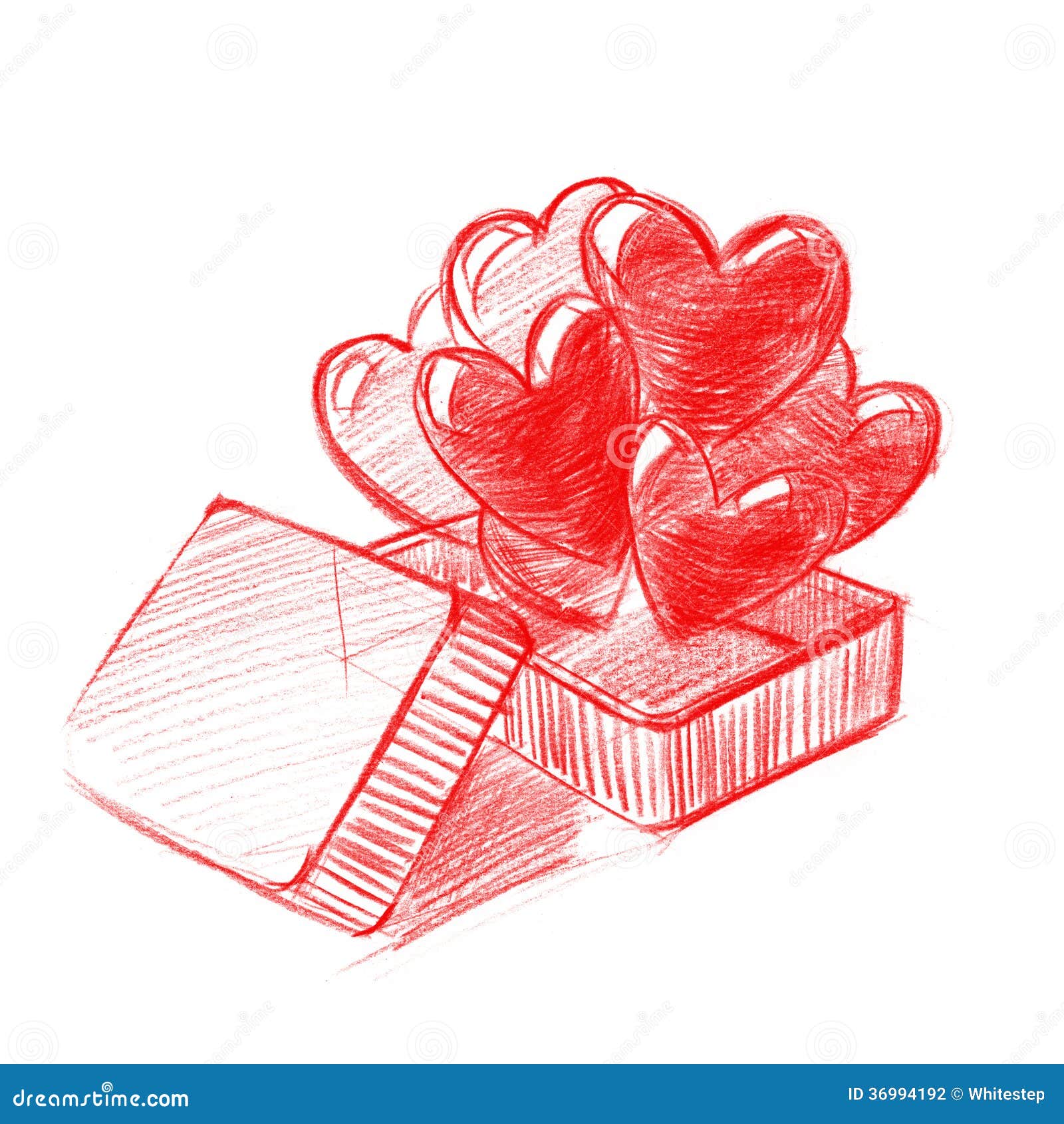 Red Box with Hearts, Sketch Drawing, Illustration Stock Illustration ...