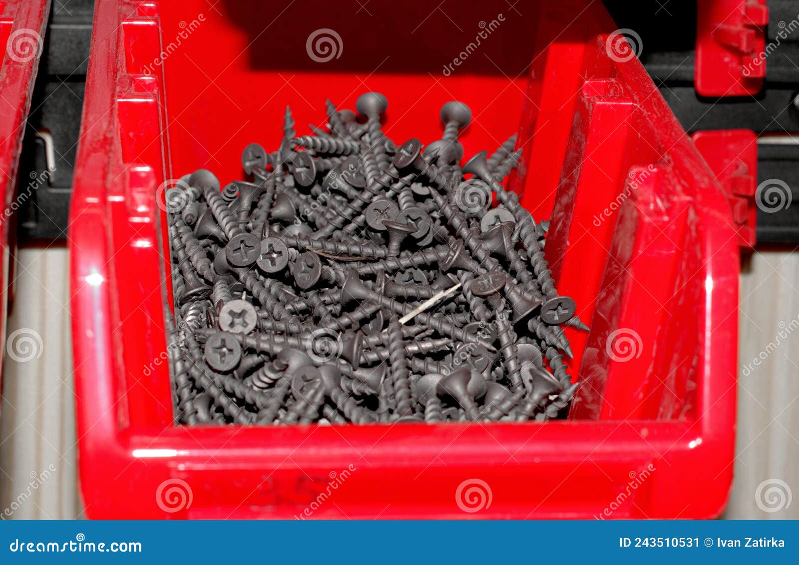 In the Red Box Mounted on the Wall are Screws. Stock Image - Image of ...