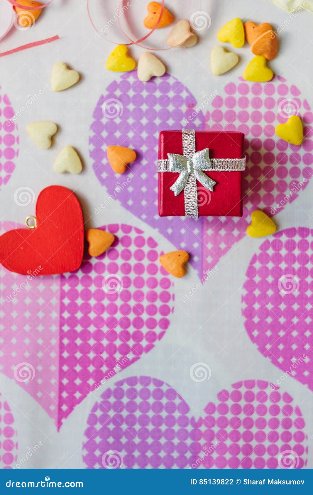 Red Box with Present for Valentine S Day Stock Photo - Image of purple ...