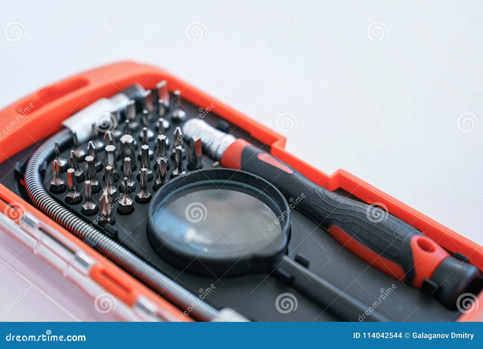 Red Box for a Screwdriver with a Set of Bits for Accurate Work with a ...