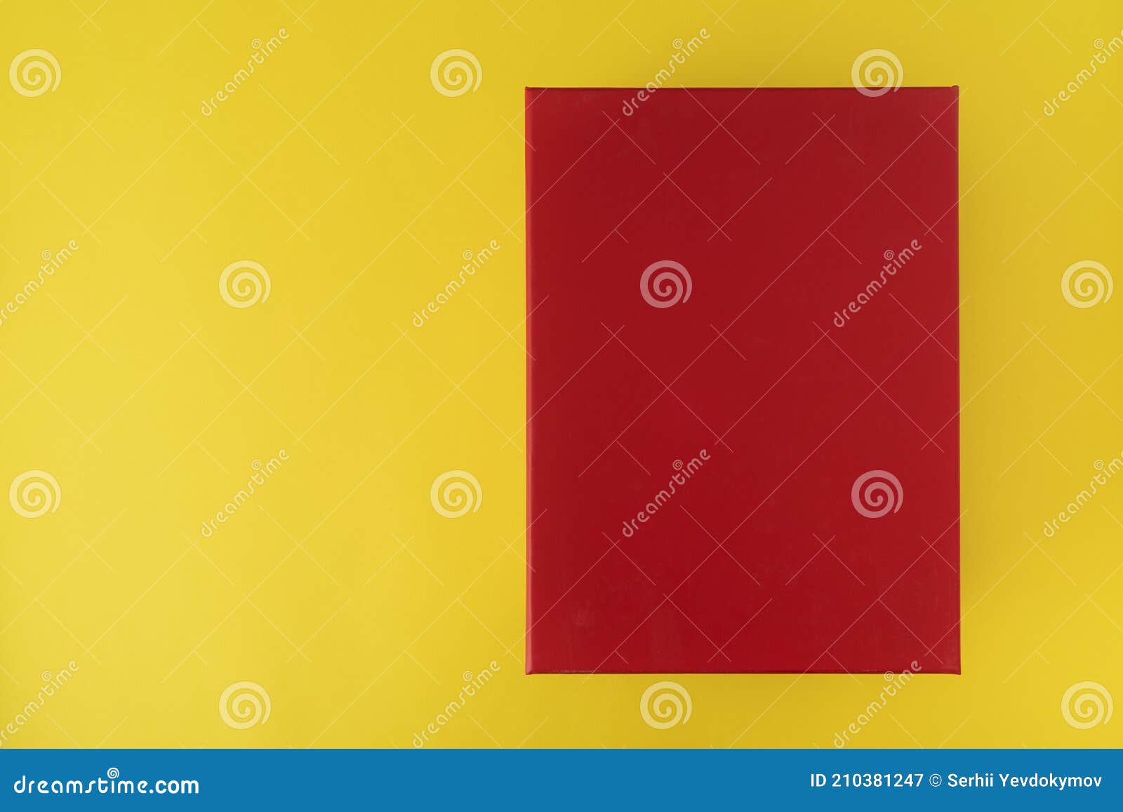 Red Box on Yellow Background, Top View. Red Rectangle. Copy Space. Mock ...