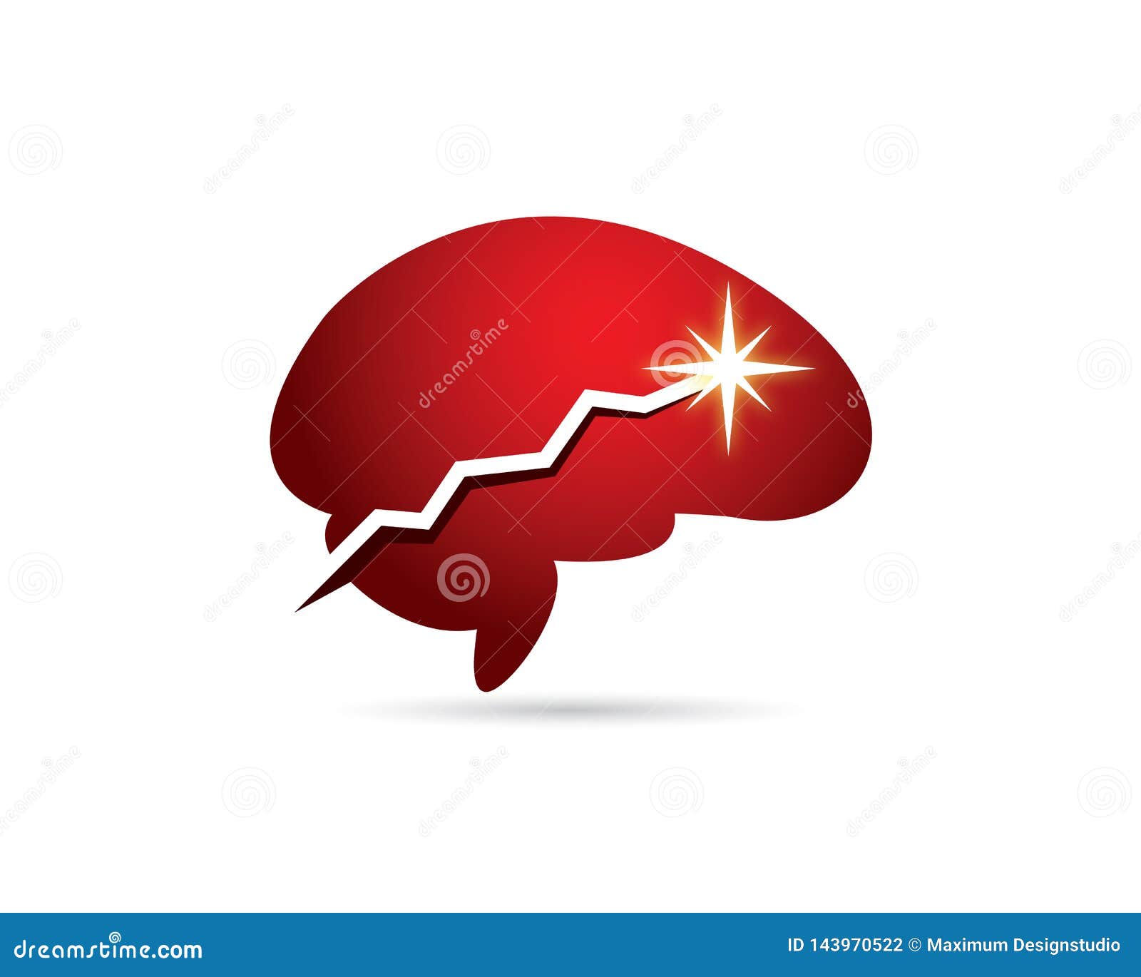 Red Brain With Ascending Increasing Chart To Maximum Point Star ...