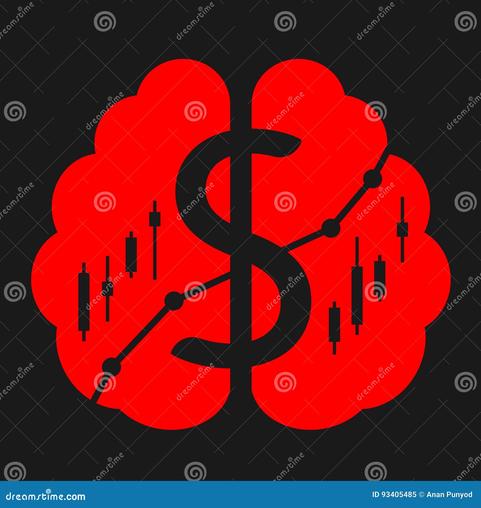 Red Brain with Dollar Sign and Candlestick Vector Art Design Stock ...