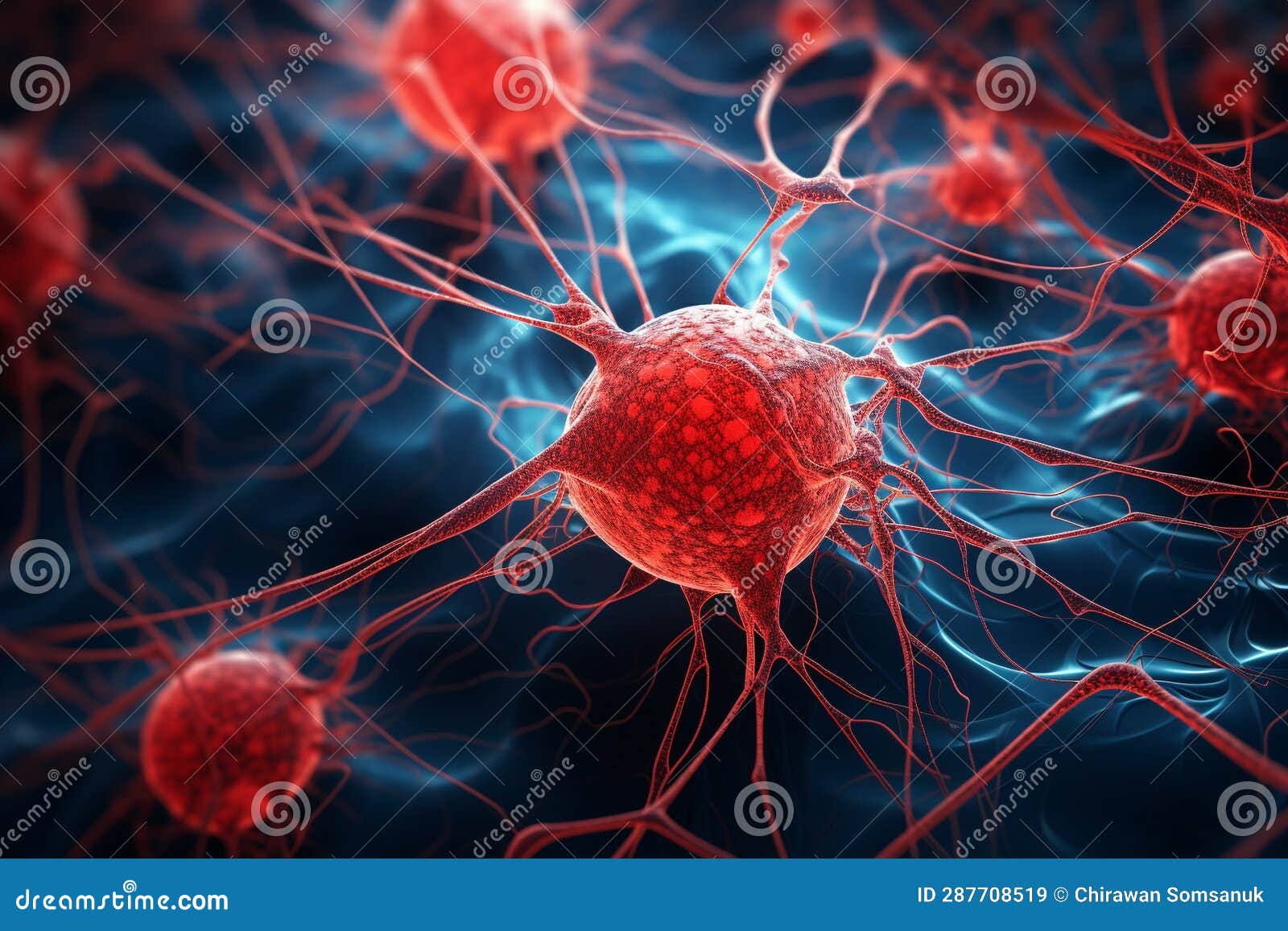 Red Brain Neural Network Cell Stock Illustration - Illustration of head ...