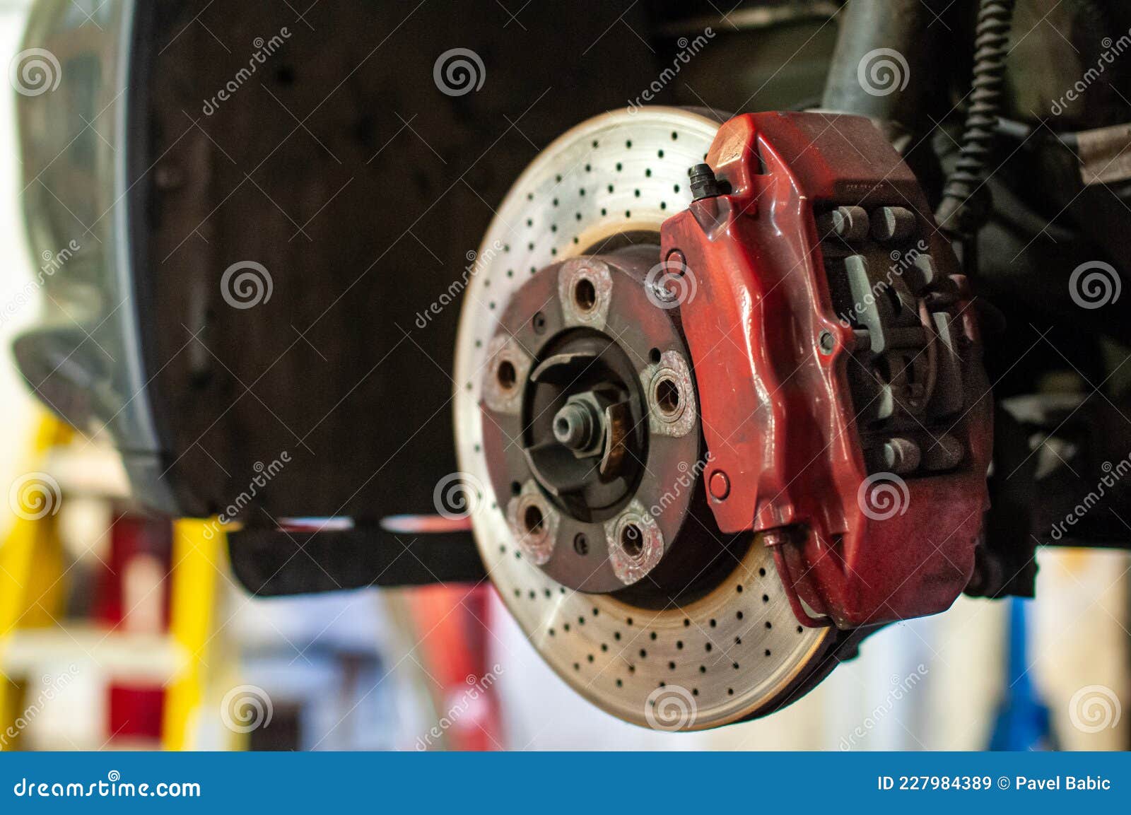 Red Brake Caliper of Performance Car. Stock Image - Image of break ...