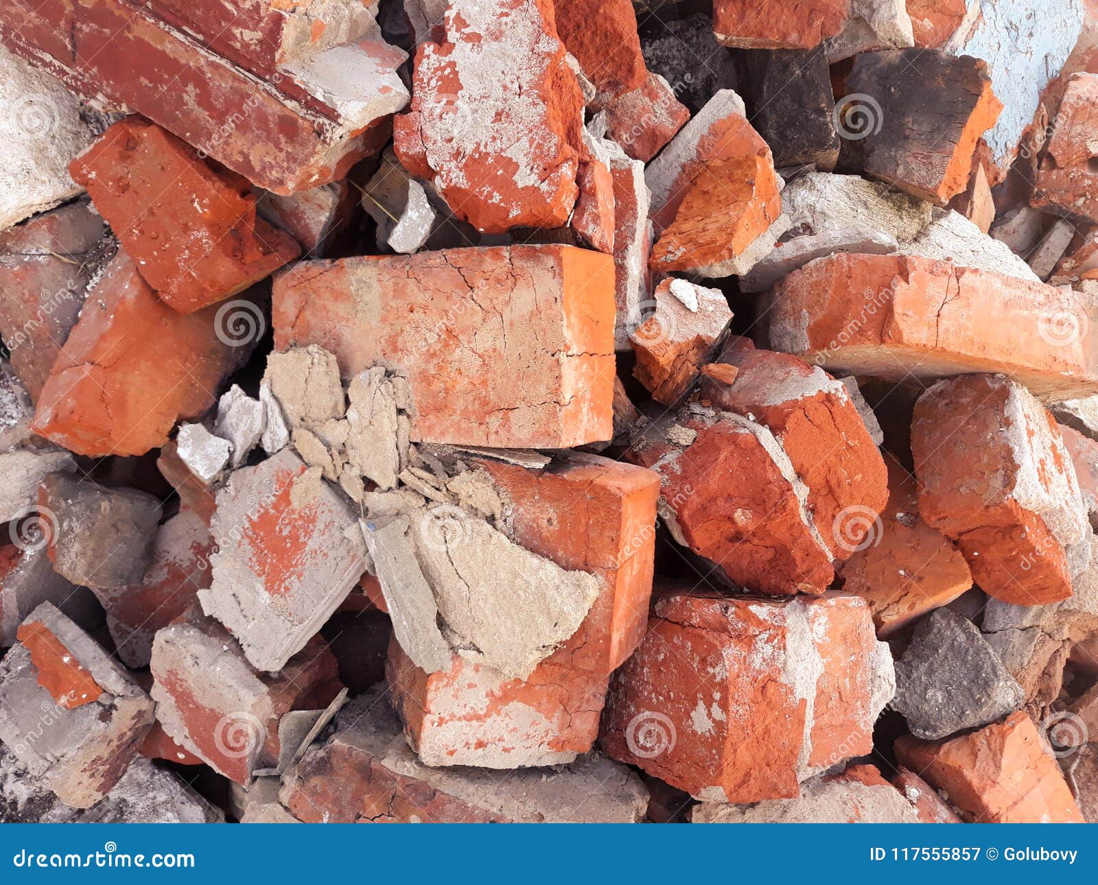 Red Brick Background Scattered Old Broken Blocks Stock Image - Image of ...