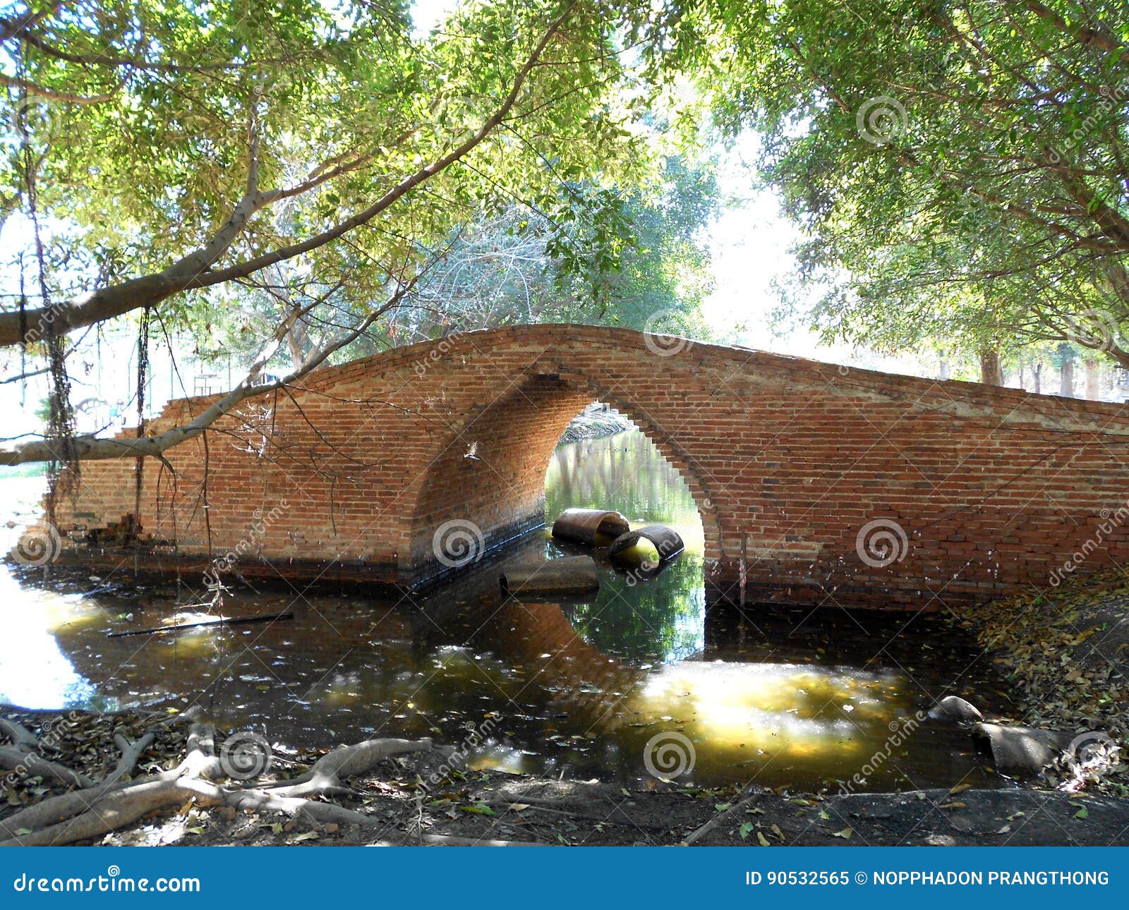 Red brick bridge stock image. Image of ayutthaya, garden - 90532565