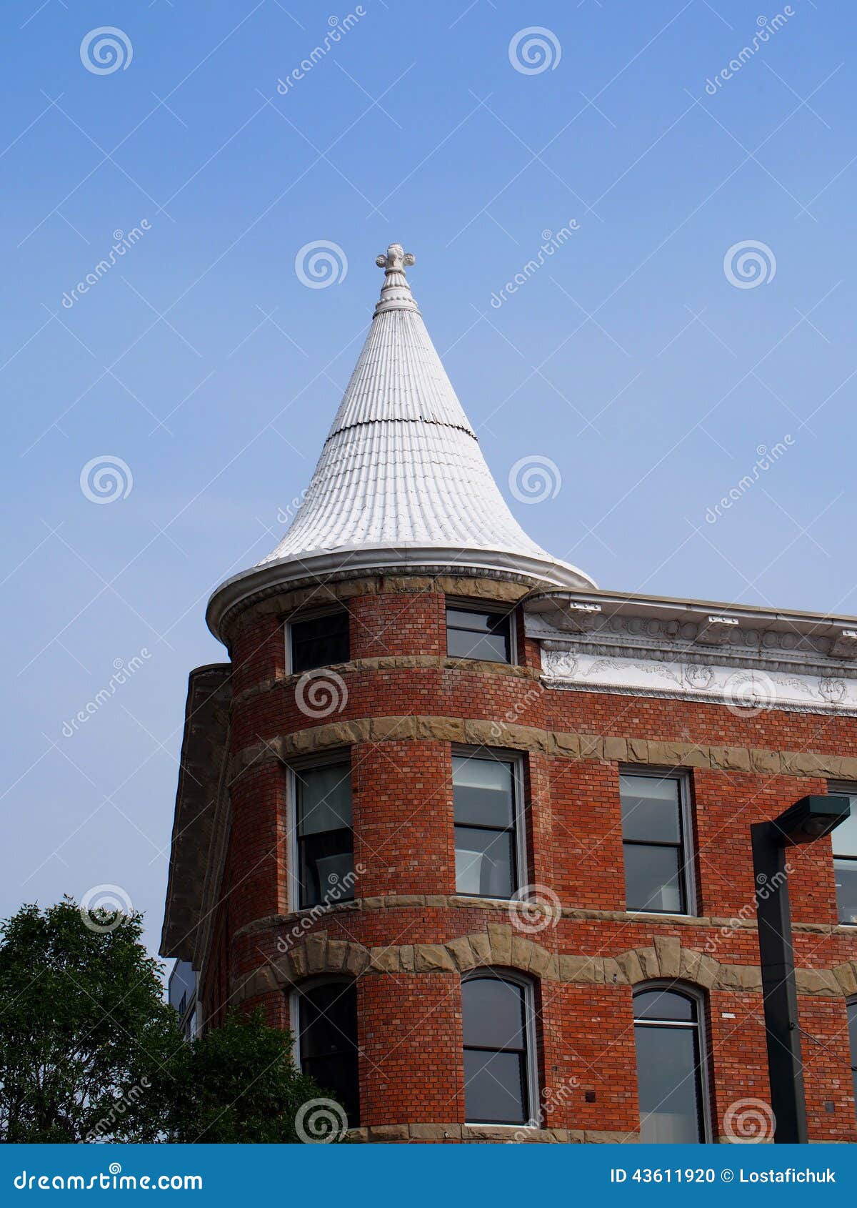 Red Brick Building with White Conical Roof Stock Photo - Image of ...