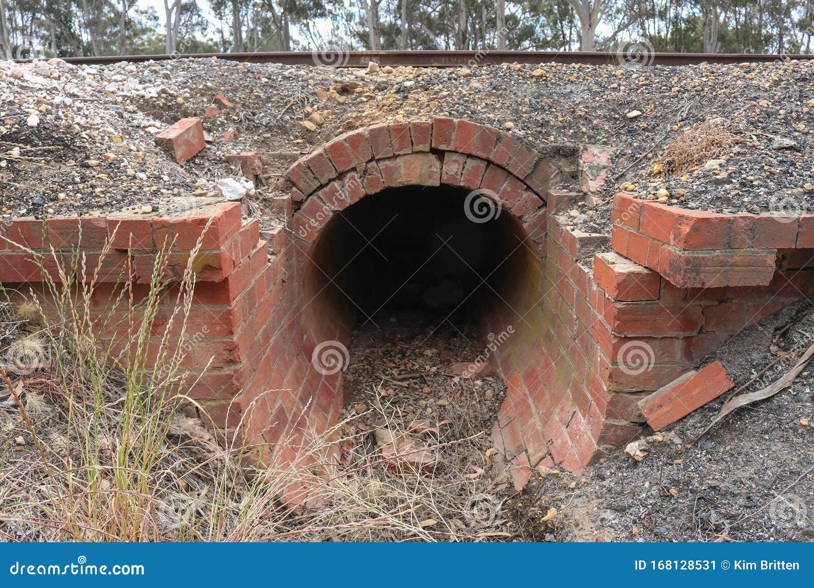 Red Brick Culvert Drain Under Railroad Tracks Stock Image - Image of ...