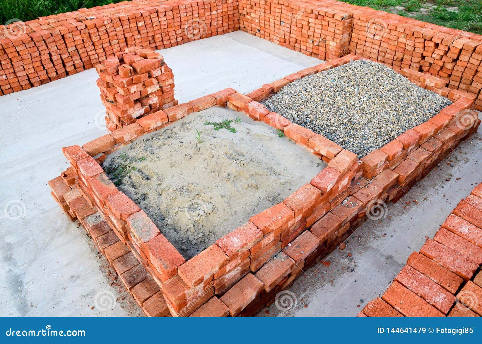 The Red Brick Folded Neatly on the Foundation of the House. Stock Image ...
