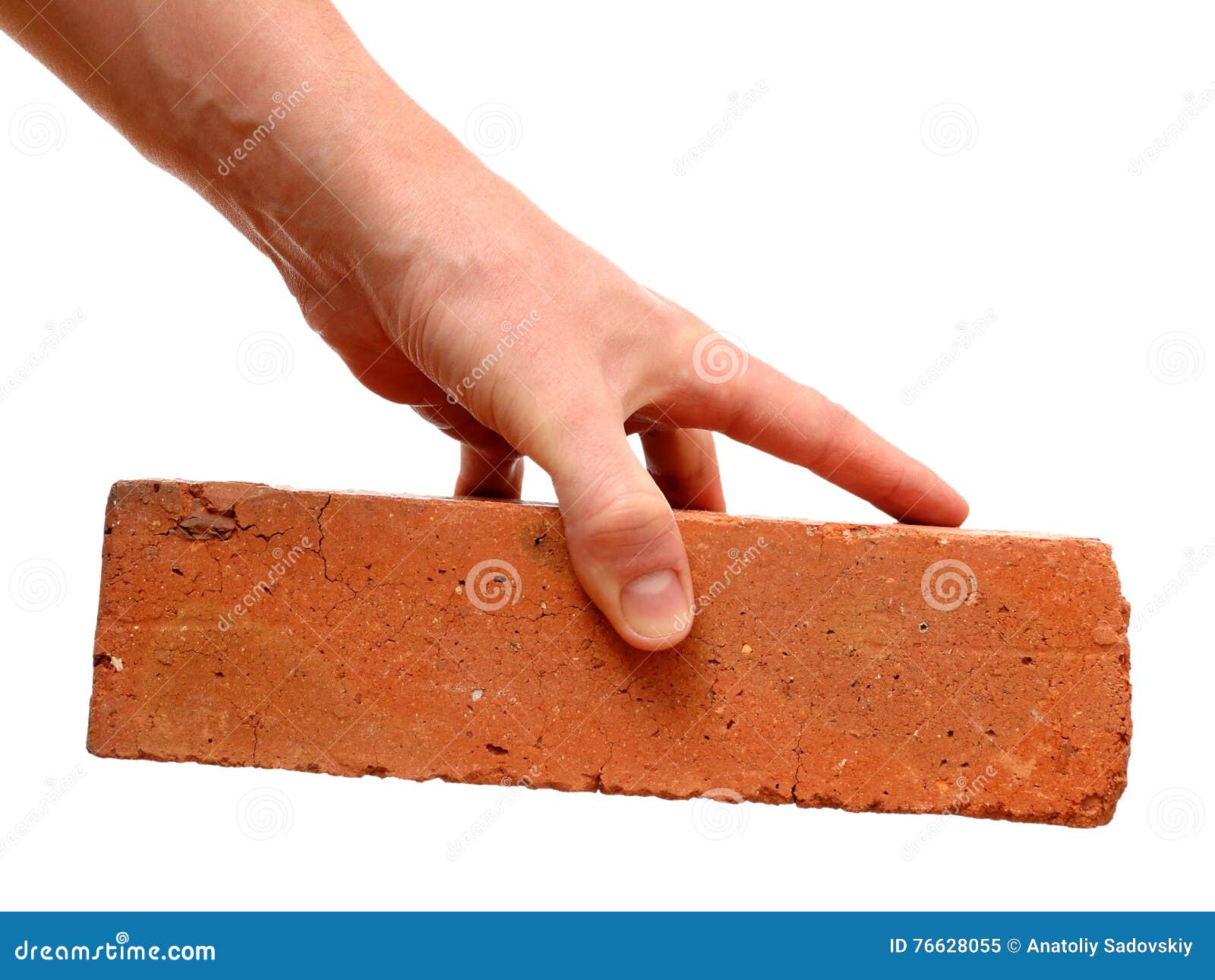 Red brick in hand stock image. Image of material, block - 76628055