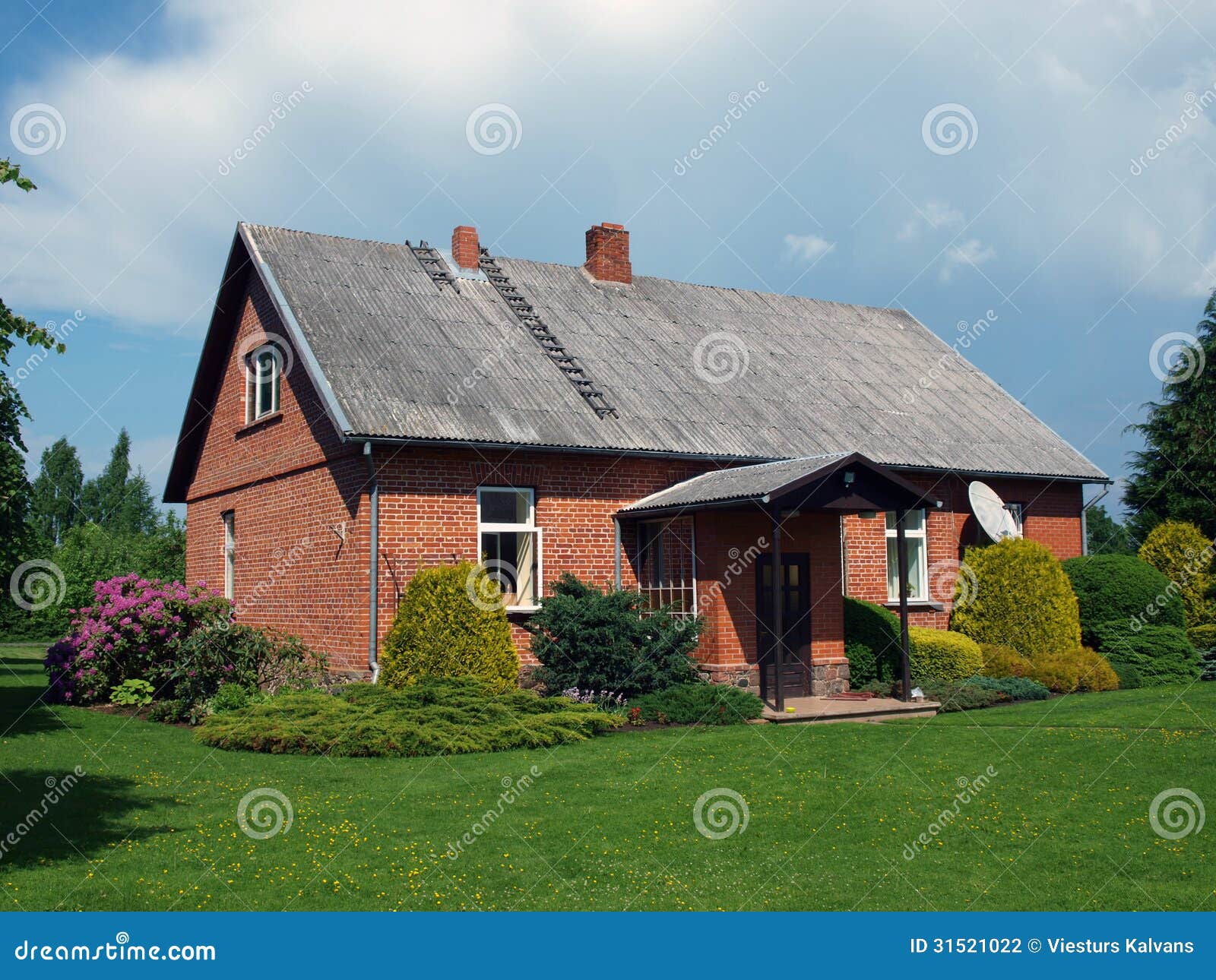 Red brick house 2 stock photo. Image of vintage, shrubs - 31521022