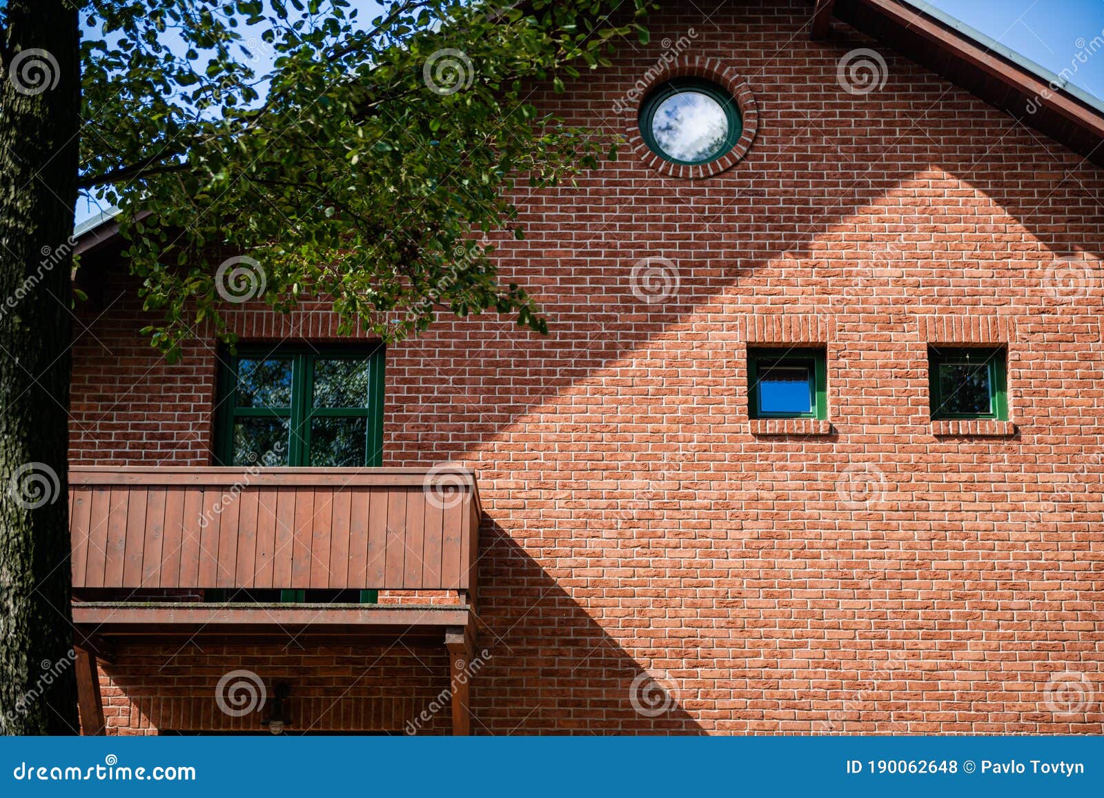 Red Brick House with Windows and Balcony Stock Photo - Image of design ...