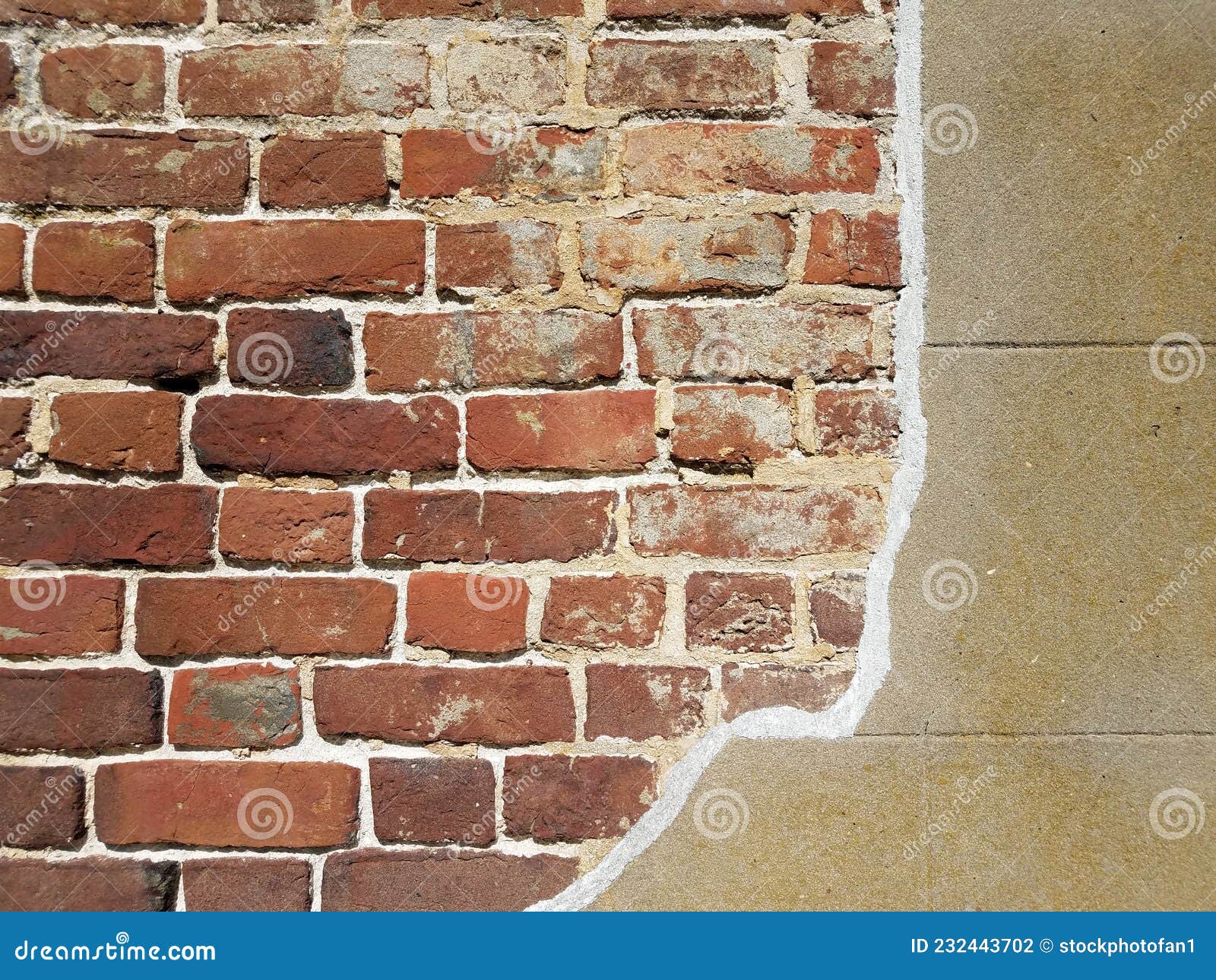 Red Brick or Masonry and Cement Wall with Damage Stock Photo - Image of ...