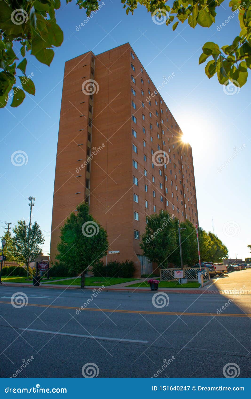 Red Brick Office Building with Sun Behind it. Editorial Photography ...