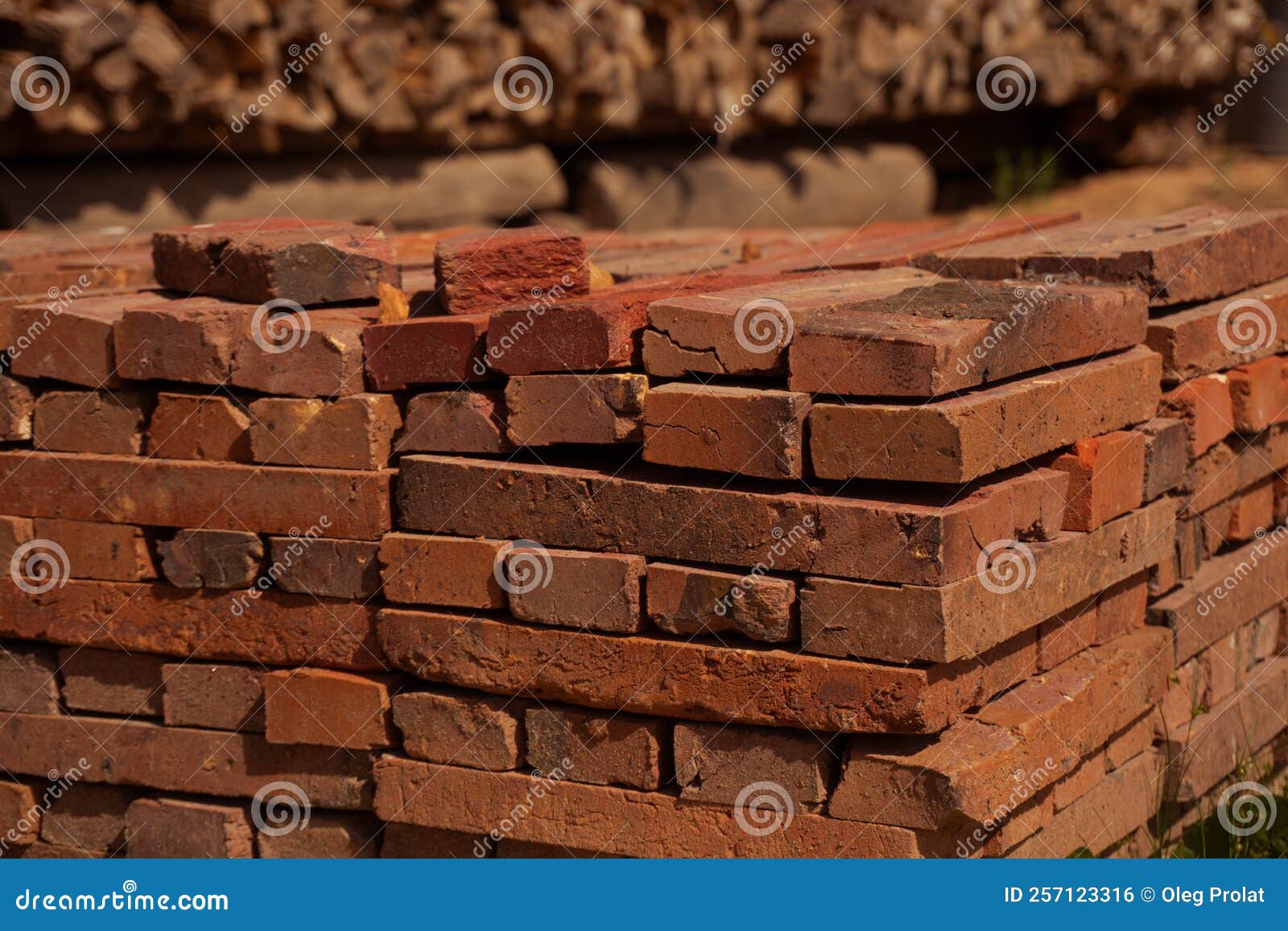 Red Brick Packed in Stack are Stored on Ground Outdoors at a Hardware ...