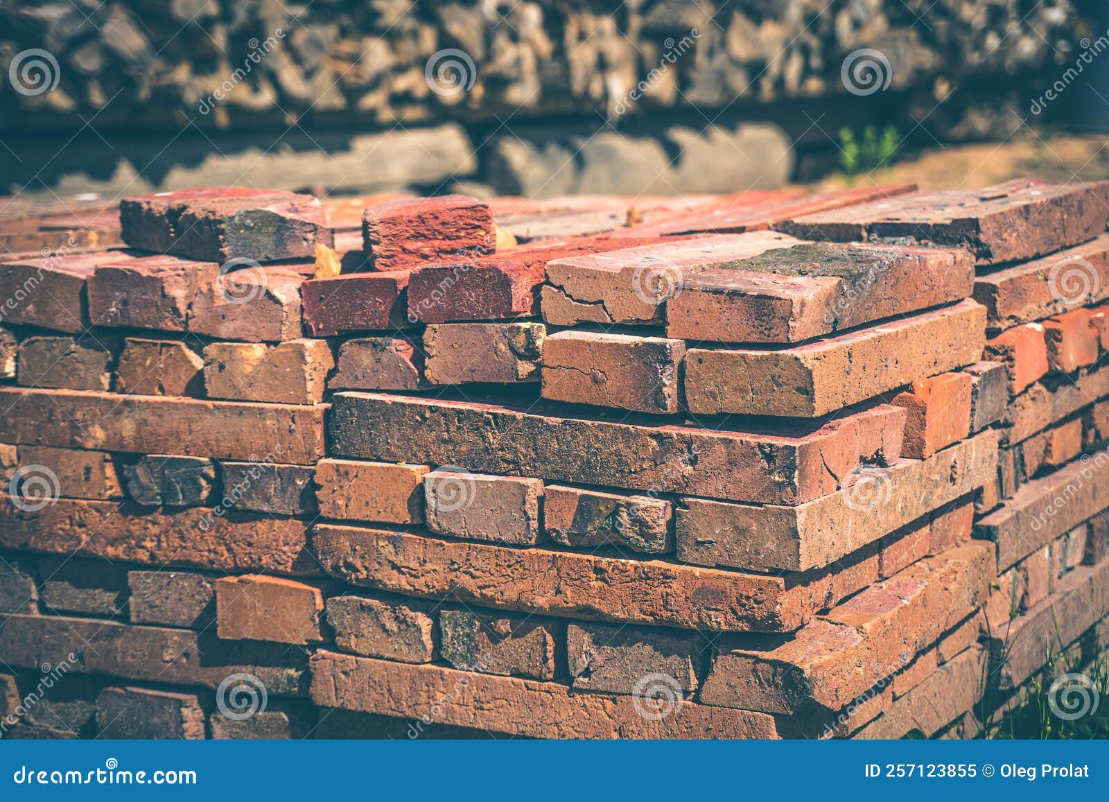 Red Brick Packed in Stack are Stored on Ground Outdoors at a Hardware ...