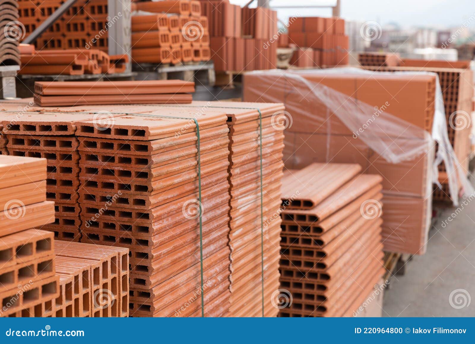Pallets with Stack of Redbricks Lying at Warehouse Stock Photo - Image ...