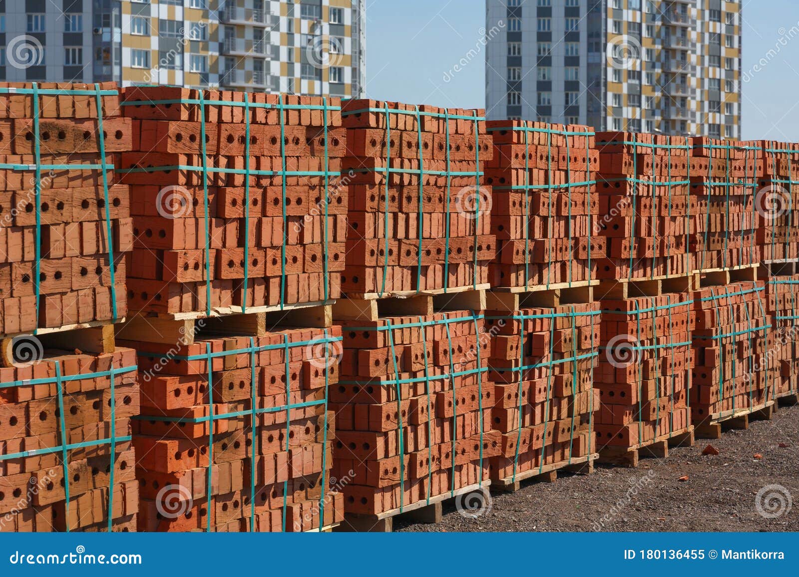 Red Brick Pallets at a Construction Site Stock Image - Image of ...