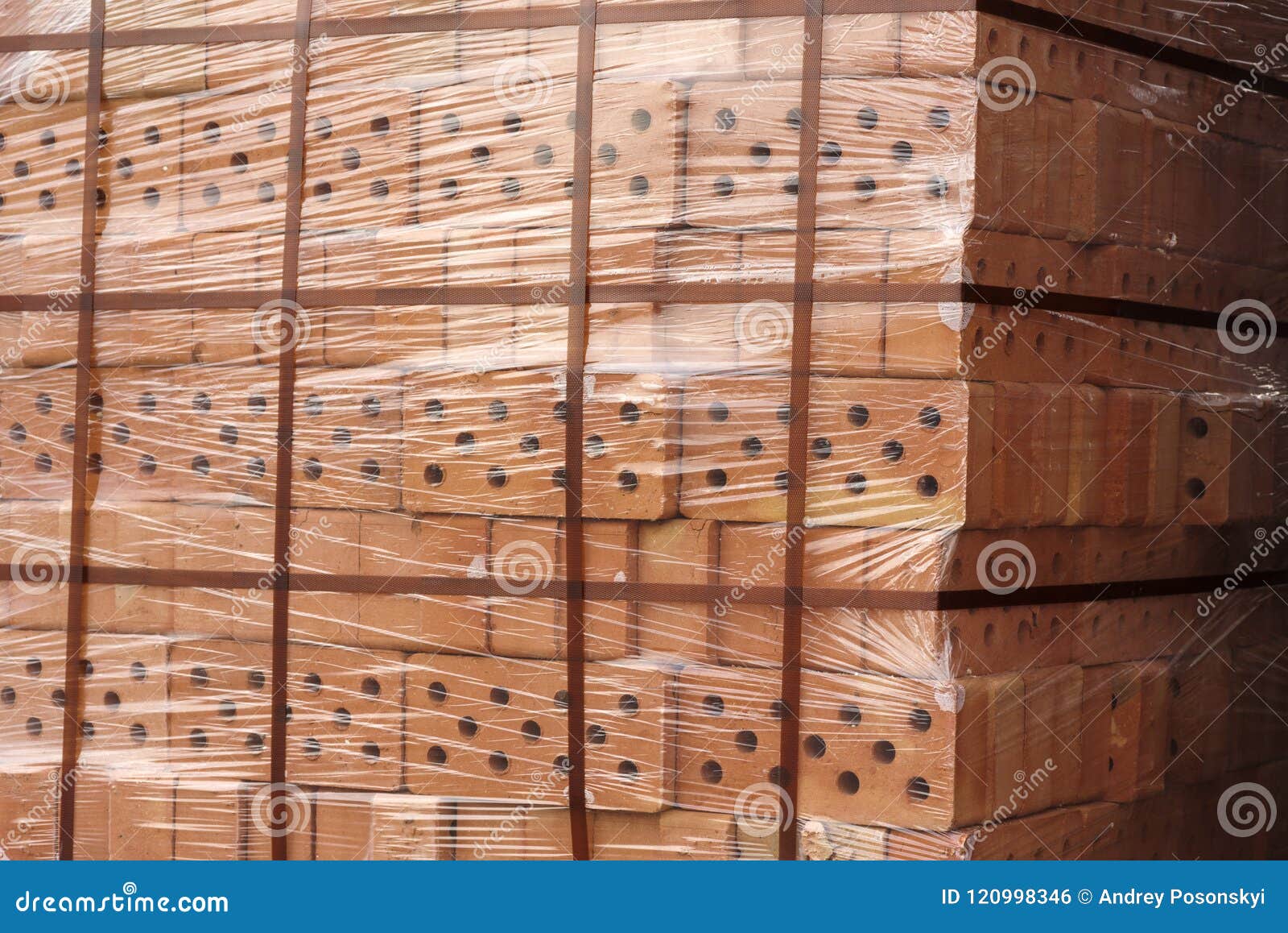 Red Brick on Pallets in Polyethylene for Transportation Stock Photo ...