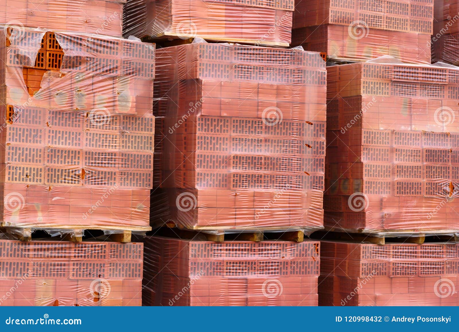 Red Brick on Pallets in Polyethylene for Transportation Stock Photo ...