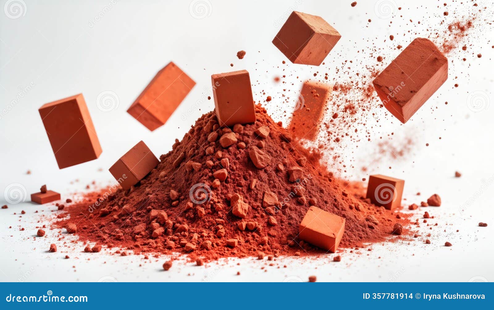 Red Brick Pieces, Powder Explode on White Background. Material ...