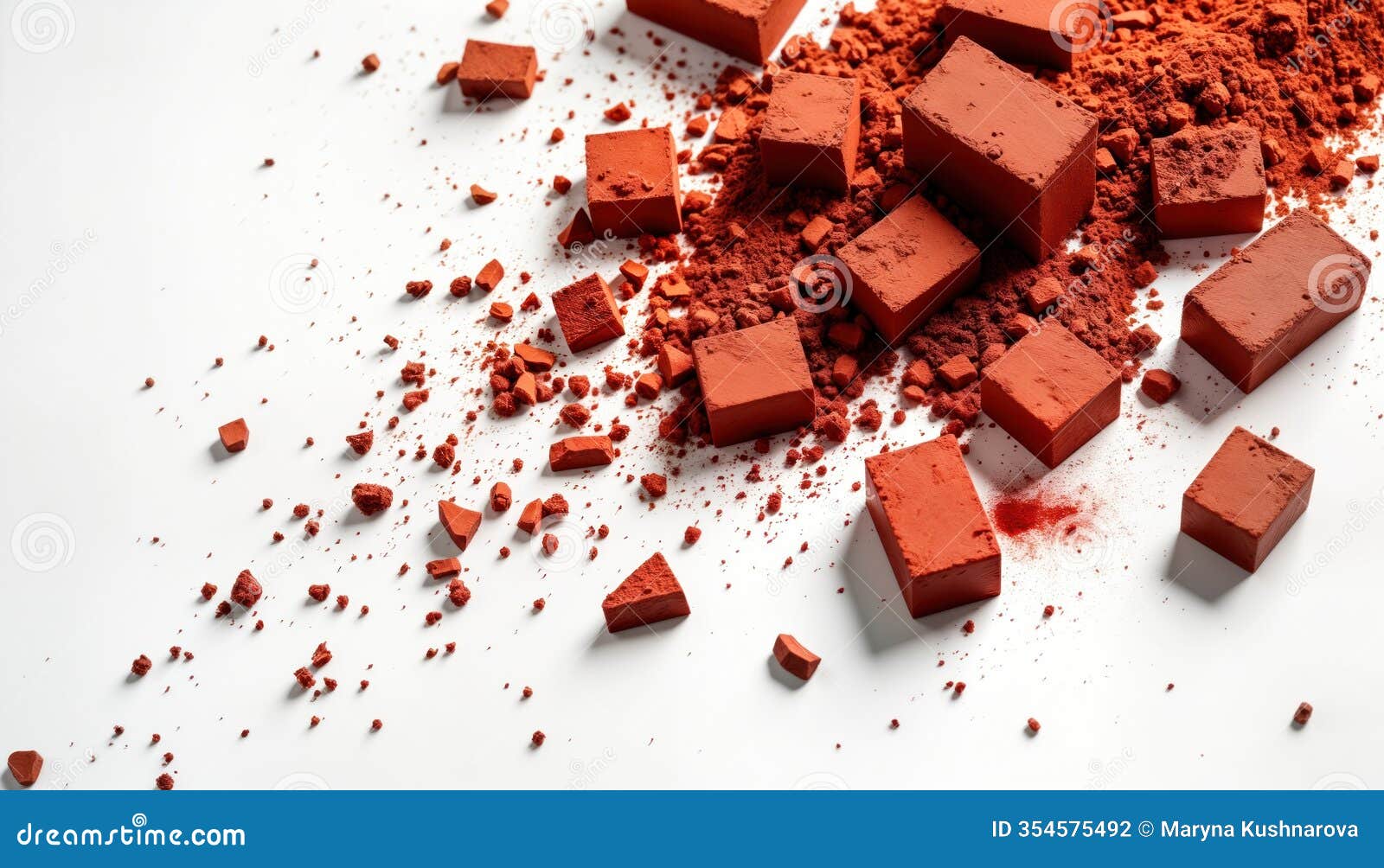 Red Brick Pieces, Powder Scattered on White Background. Broken Bricks ...