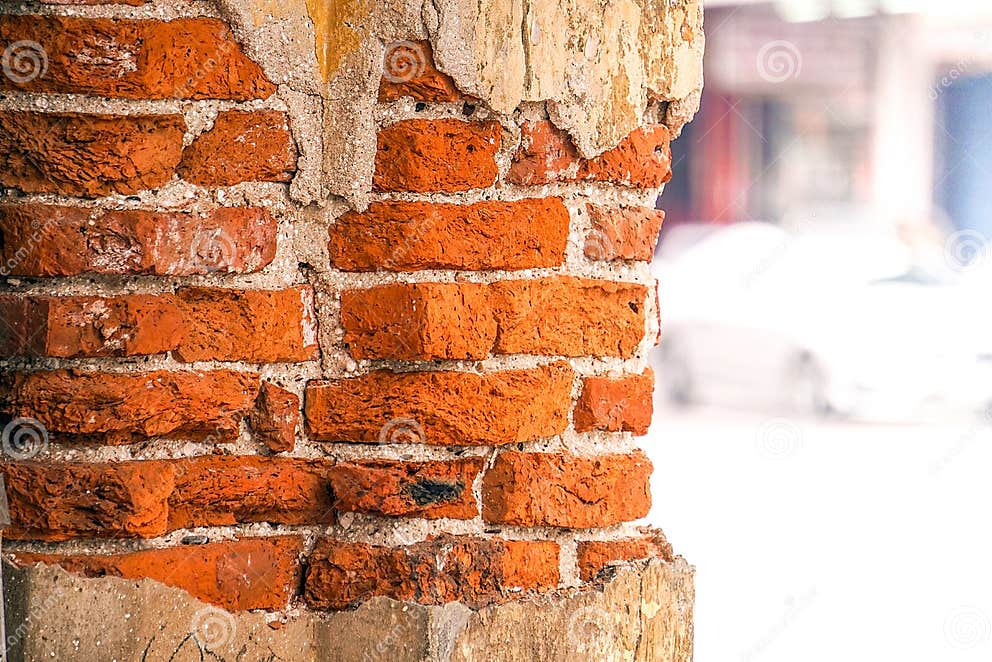Red brick pillar stock image. Image of pattern, wall - 215389643