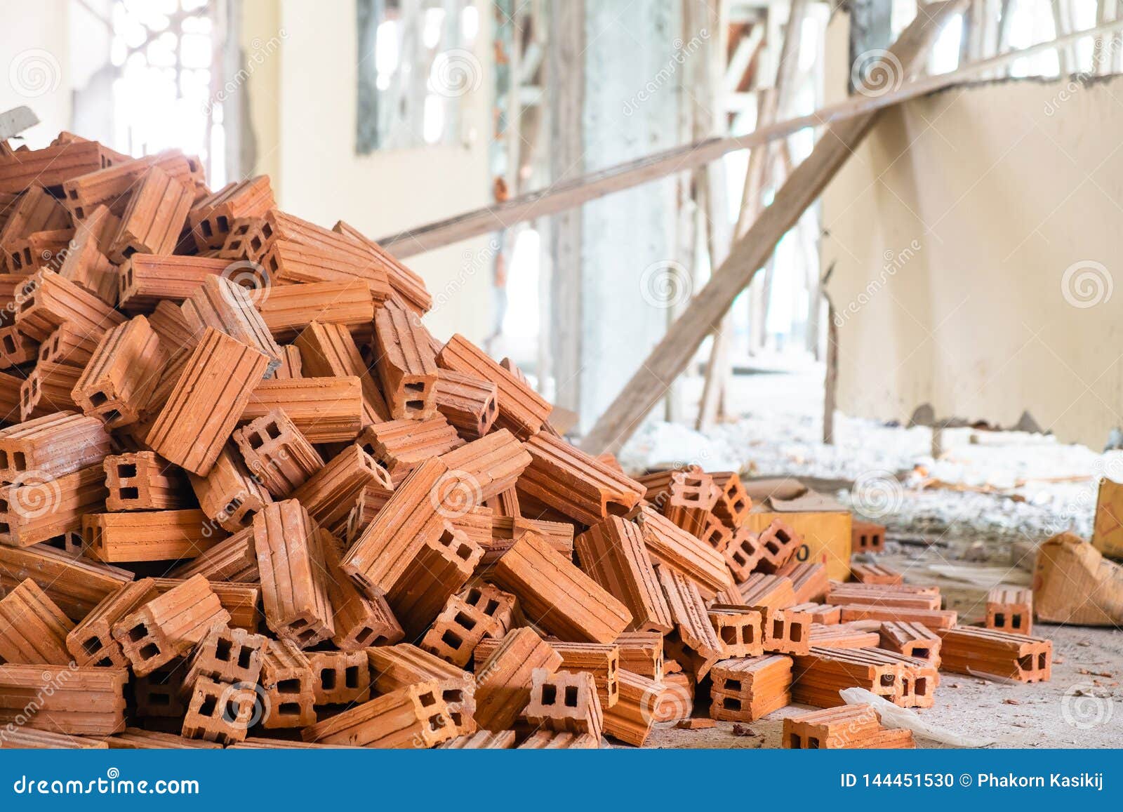 Red Brick Prepared for Building Wall in the Work Site Stock Photo ...