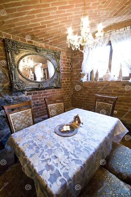 Red brick restaurant stock photo. Image of european, ceiling - 5100786