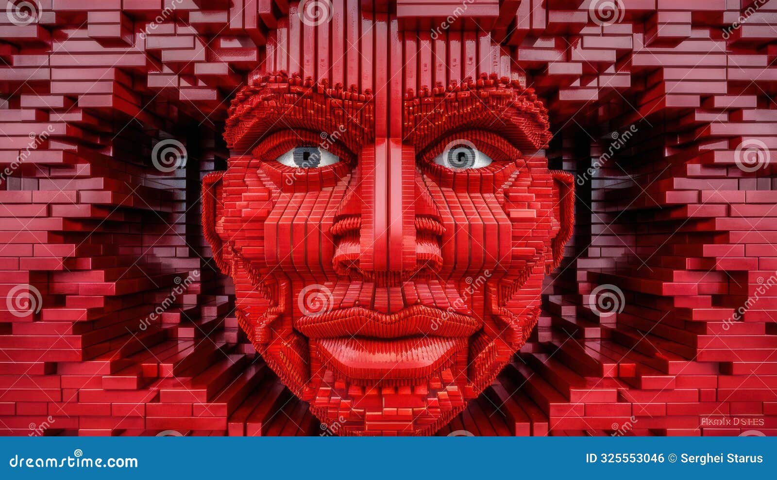 A Red Brick Sculpture of a Face with Eyes and Mouth, AI Stock Photo ...