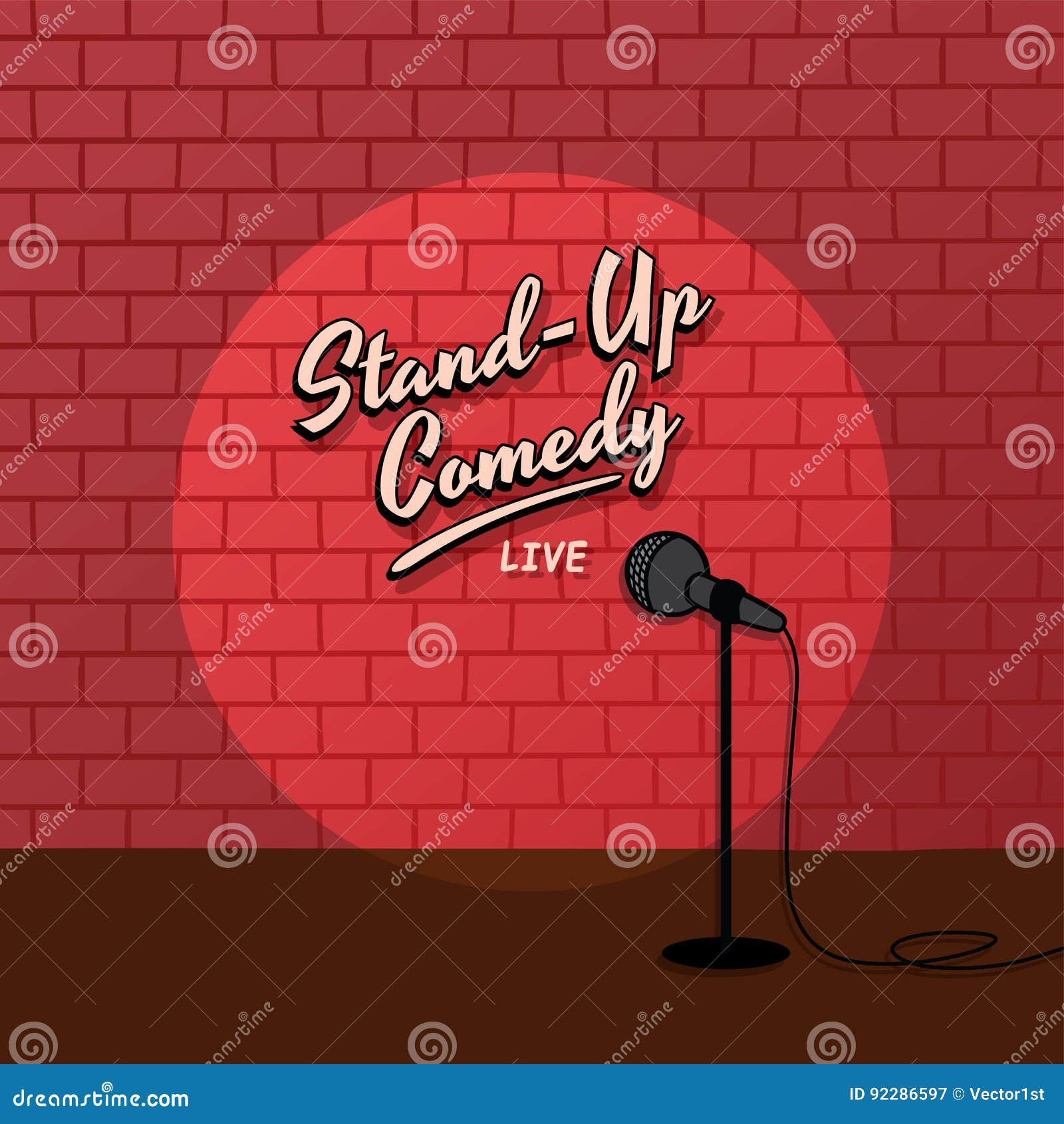 Red Brick Spotlight Stand Up Comedy Stage Cartoon Vector ...