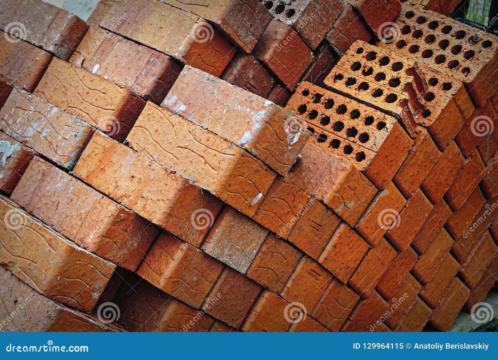 Red brick stack close-up stock image. Image of detail - 129964115