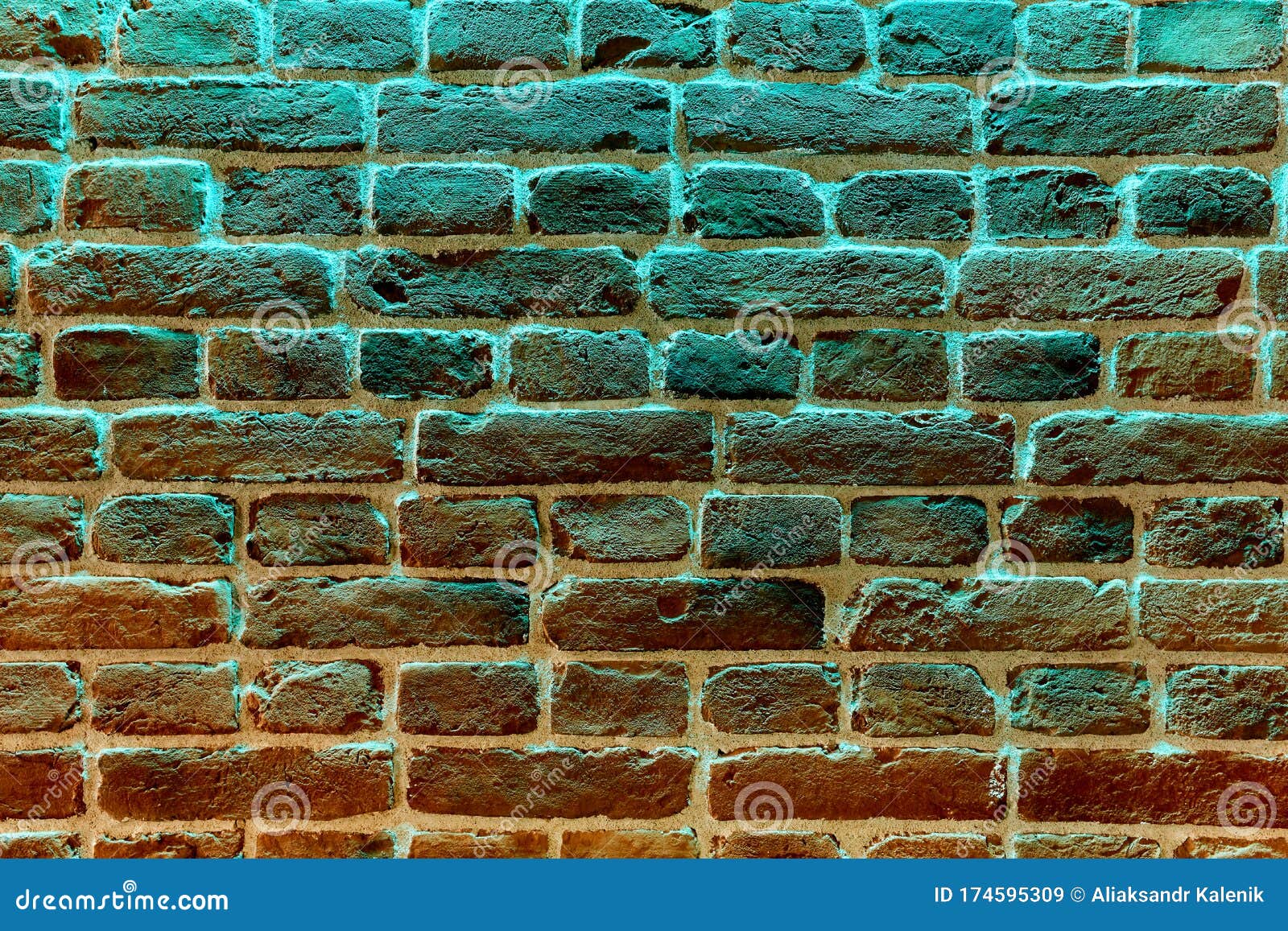 Red Brick Texture and Artificial Green Light Stock Image - Image of ...