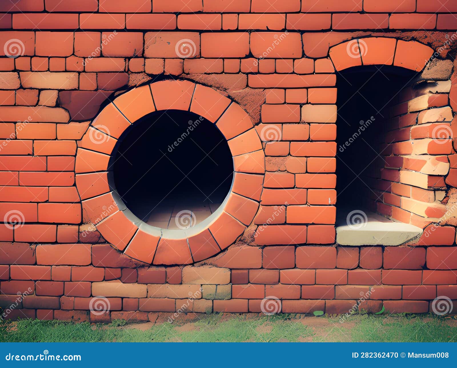 Red Brick Wall with Big Hole, Ai Generated Stock Illustration ...