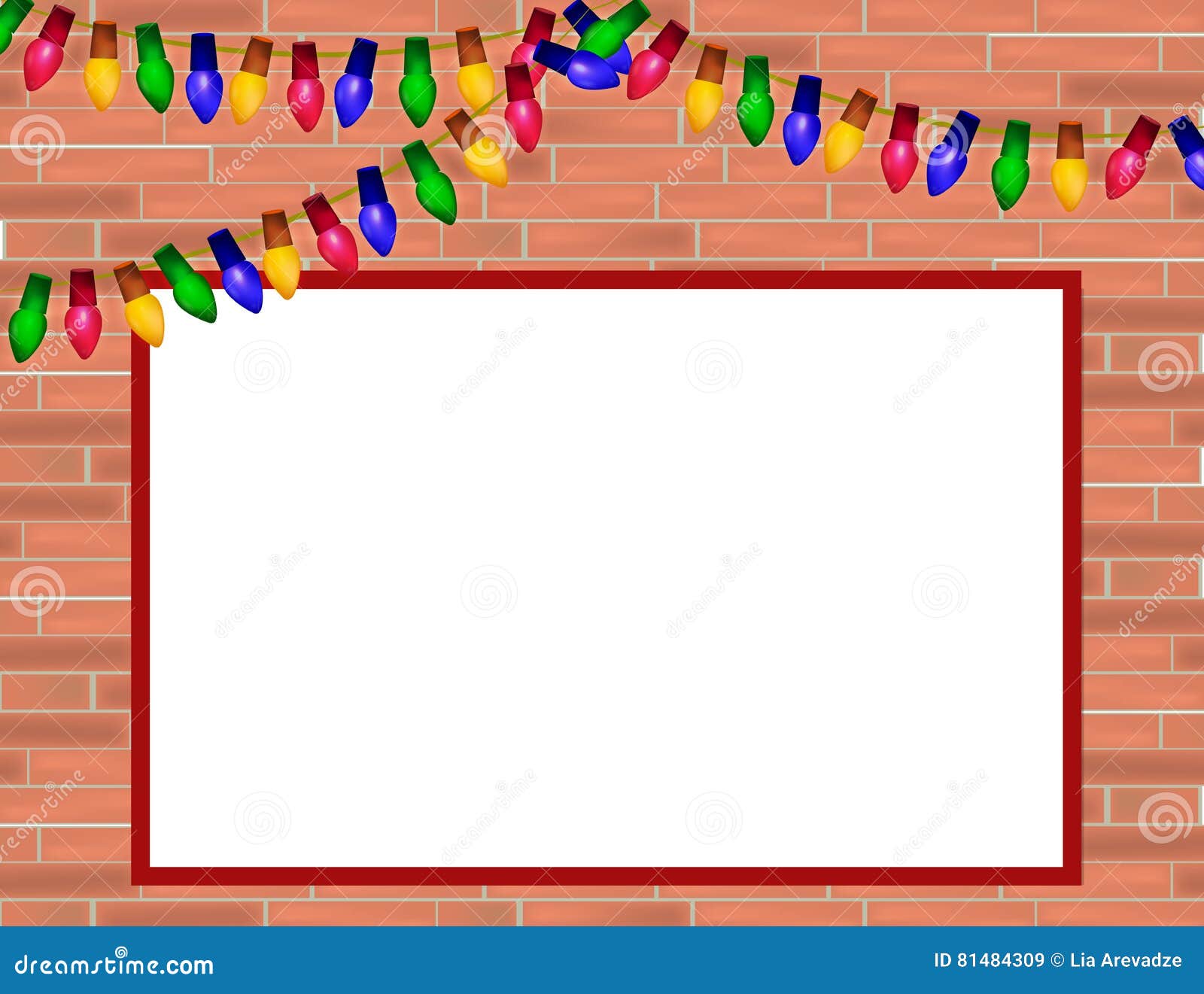 Red Brick Wall with Christmas Lights and Frame for Some Text. Stock ...