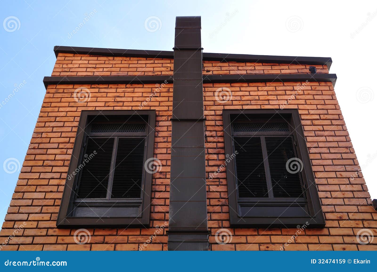 Red Brick Wall with Classic Windows, European Style. Stock Image ...
