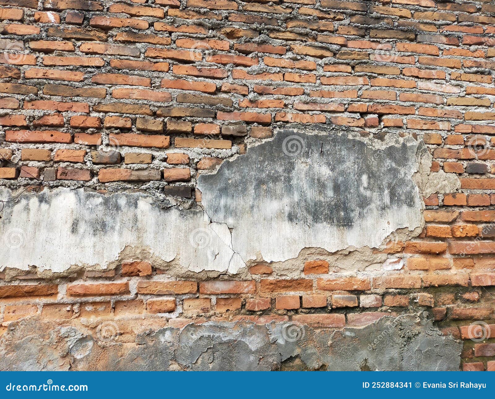 Red Brick Wall Covered with Cement Stock Image - Image of building ...