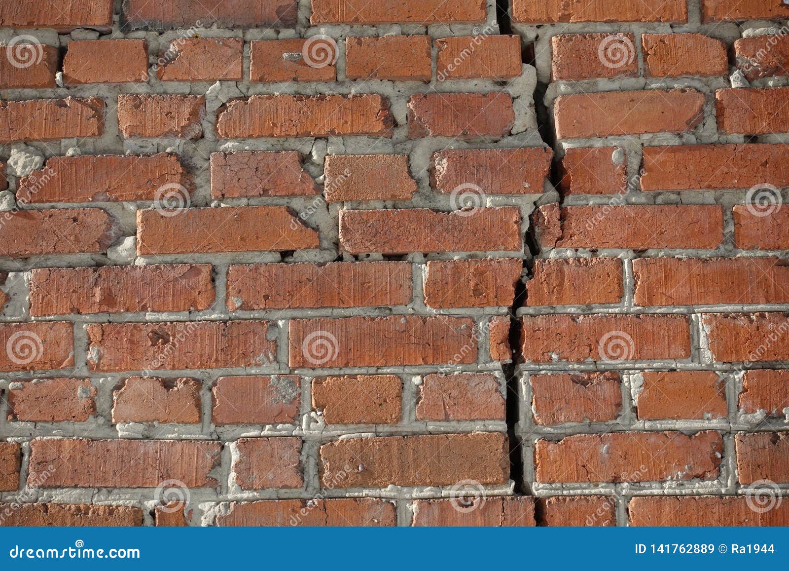Red Brick Wall is Divided by a Vertical Crack. Separation Concept Stock ...