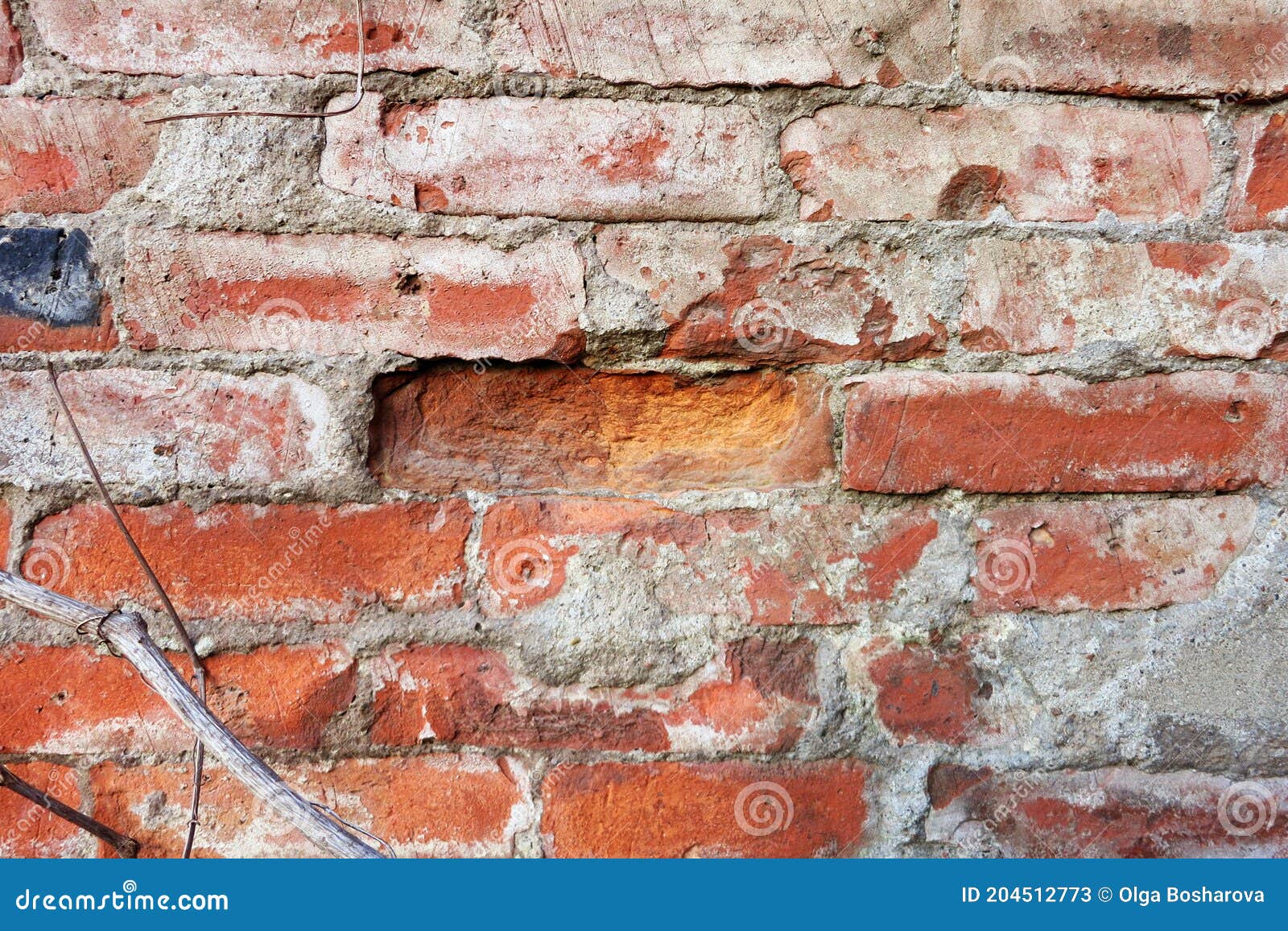 Red Brick Wall, Dropped One Brick Stock Image - Image of vintage, tree ...