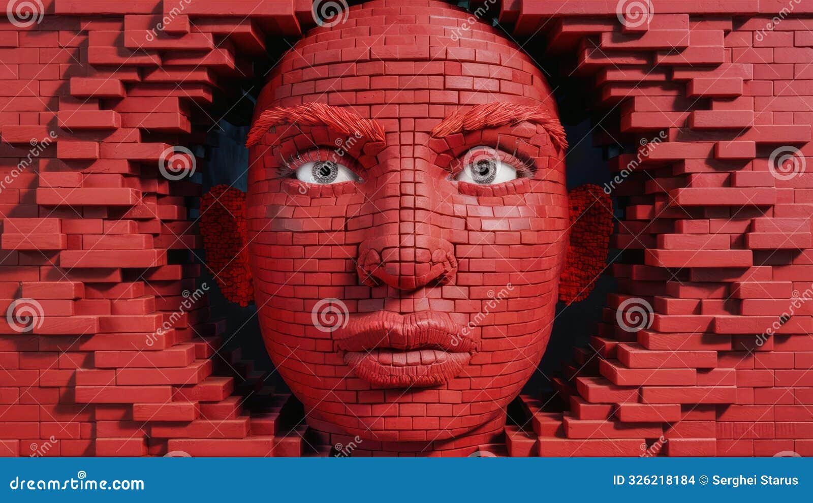 A Red Brick Wall with a Face Made of Bricks, AI Stock Photo - Image of ...