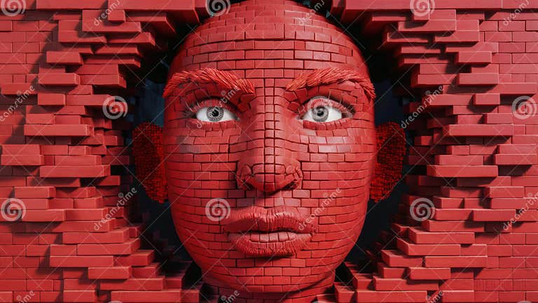 A Red Brick Wall with a Face Made of Bricks, AI Stock Photo - Image of ...