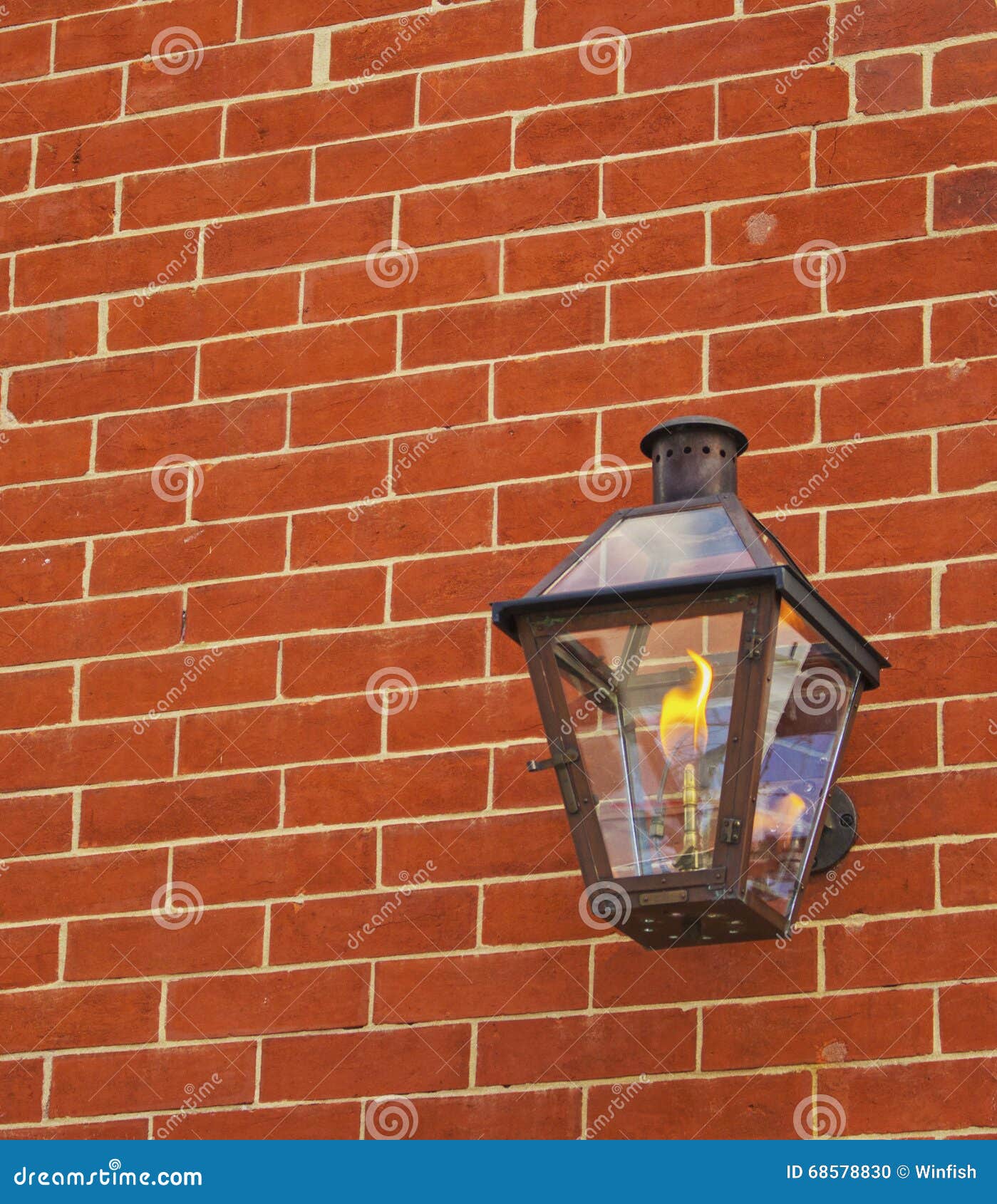 A Red Brick Wall Fire Light Stock Photo - Image of wall, lamp: 68578830
