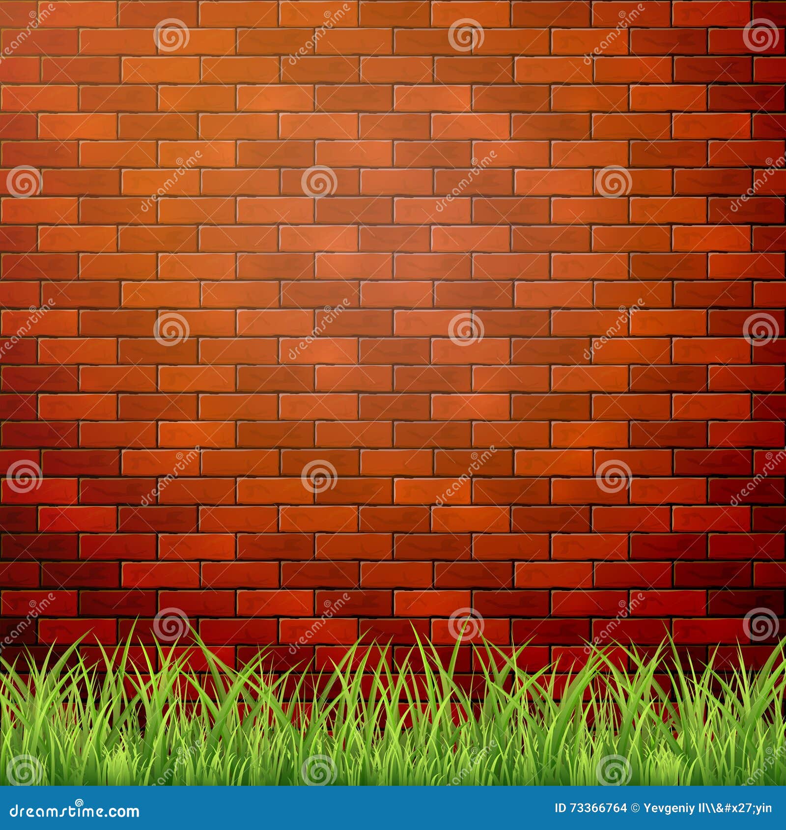 Red brick wall with grass stock vector. Illustration of vector - 73366764