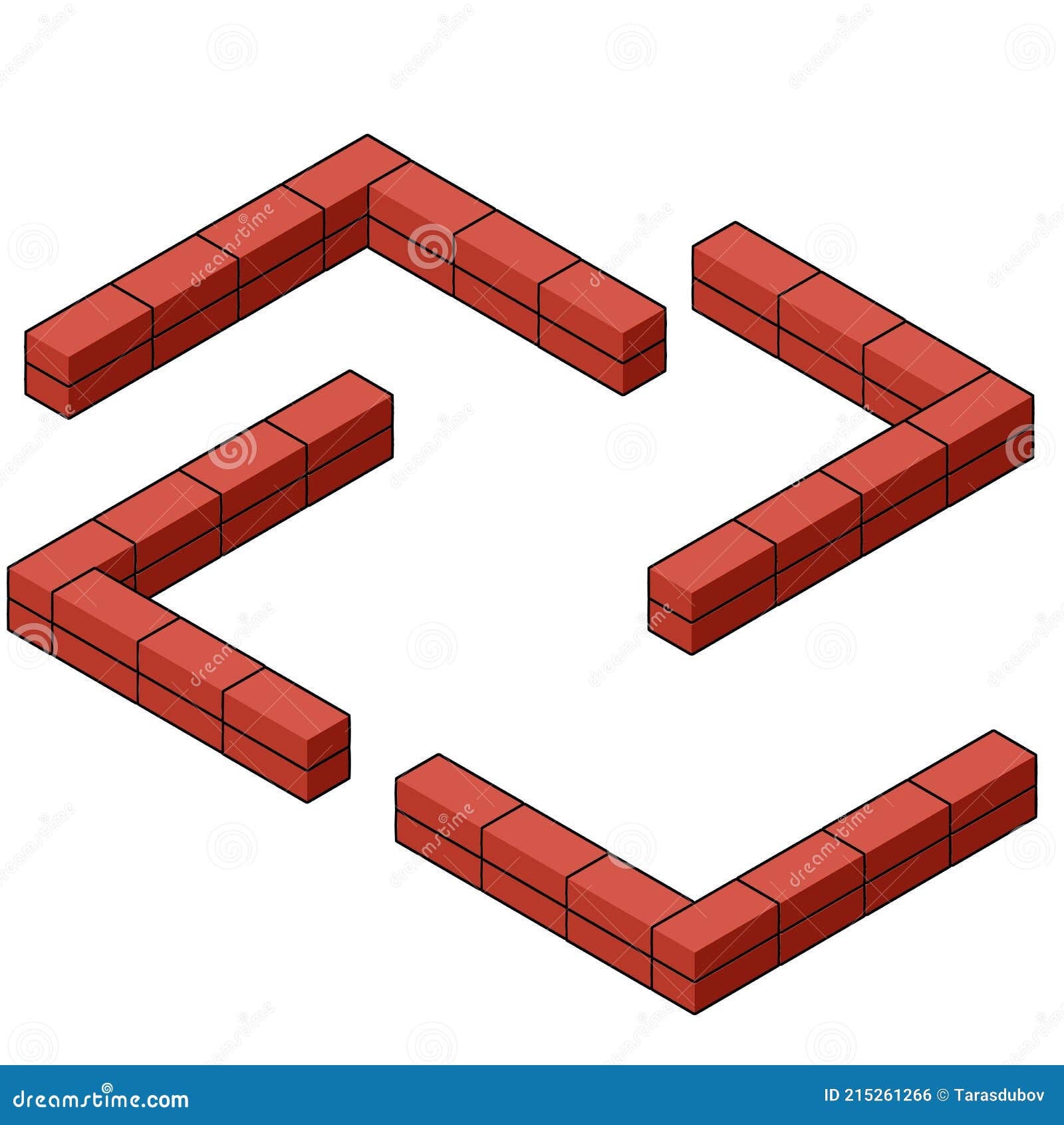 Red Brick Wall in Isometric View. Construction of the Building Stock ...