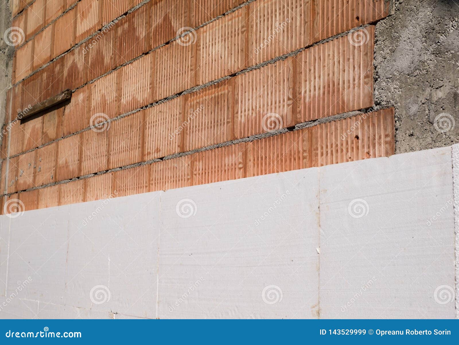 Red Brick Wall and Nsulation of White Polystyrene Stock Image - Image ...