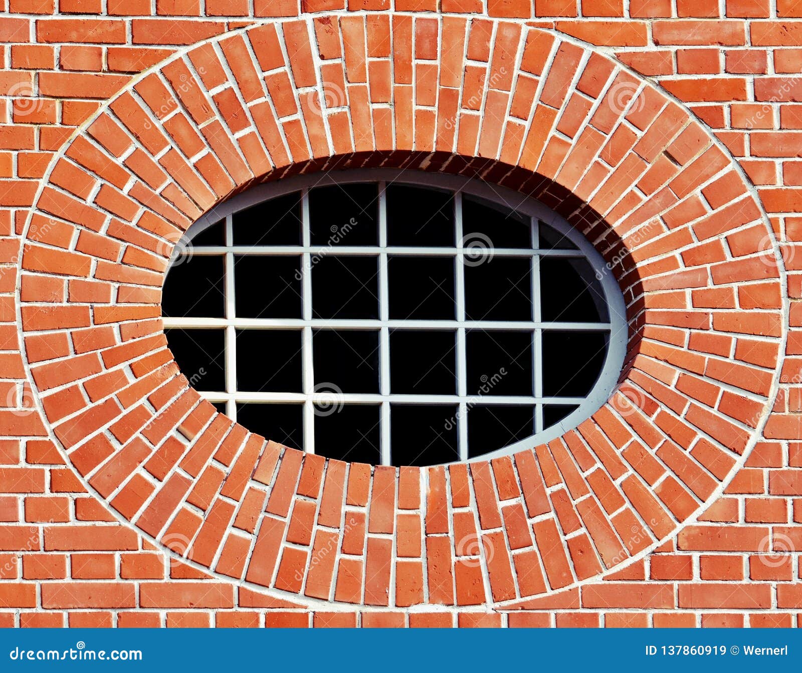 Red Brick Wall with an Oval Window Stock Image - Image of house, close ...