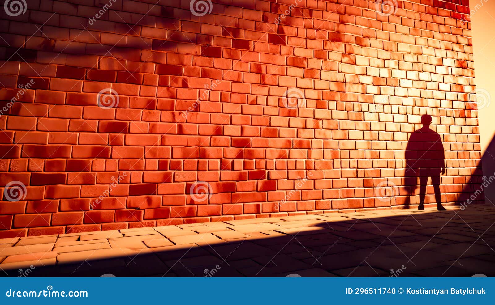 Red Brick Wall with Shadow of Person Walking on the Sidewalk ...