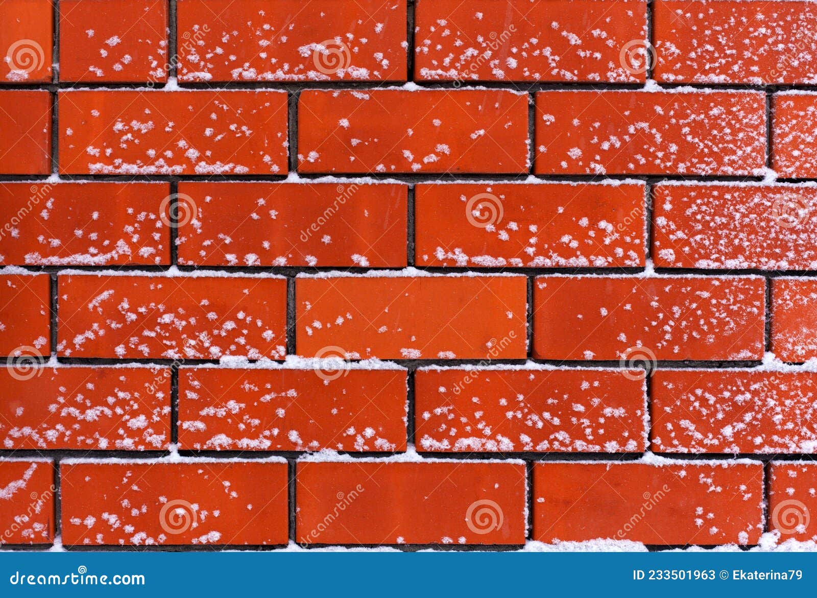 Red Brick Wall with Snow on it after Snowfall Stock Image - Image of ...